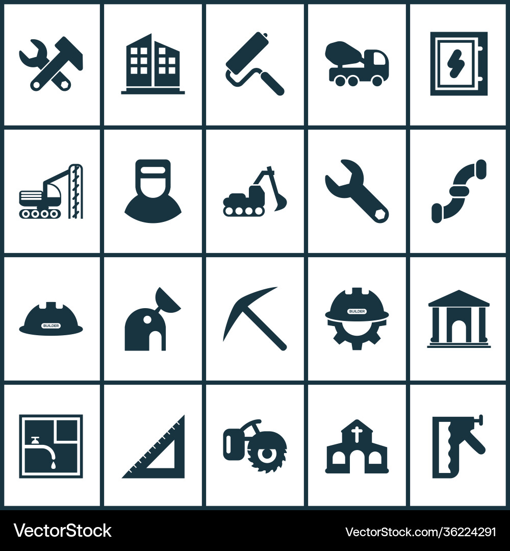 Construction icons set with wrench concrete mixer Vector Image