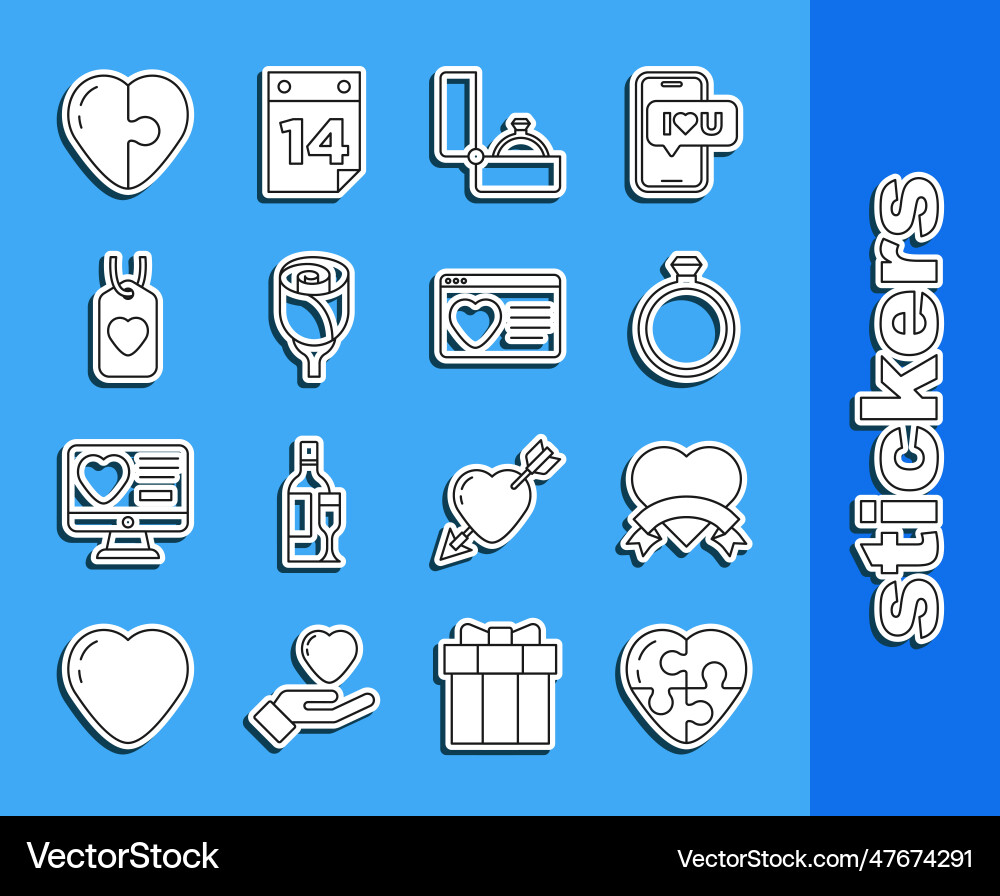Set line heart diamond engagement ring flower Vector Image