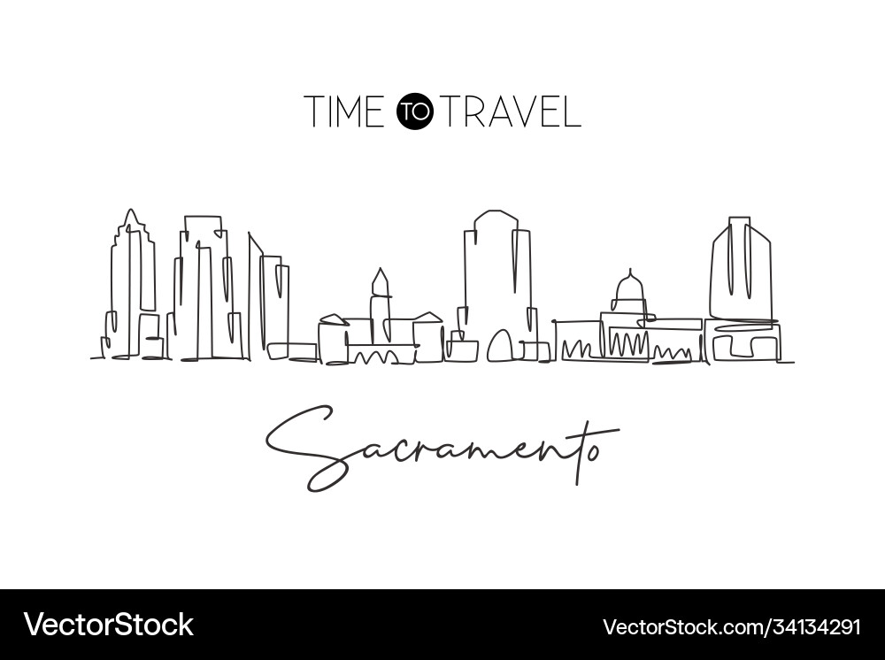 Single continuous line drawing sacramento city Vector Image