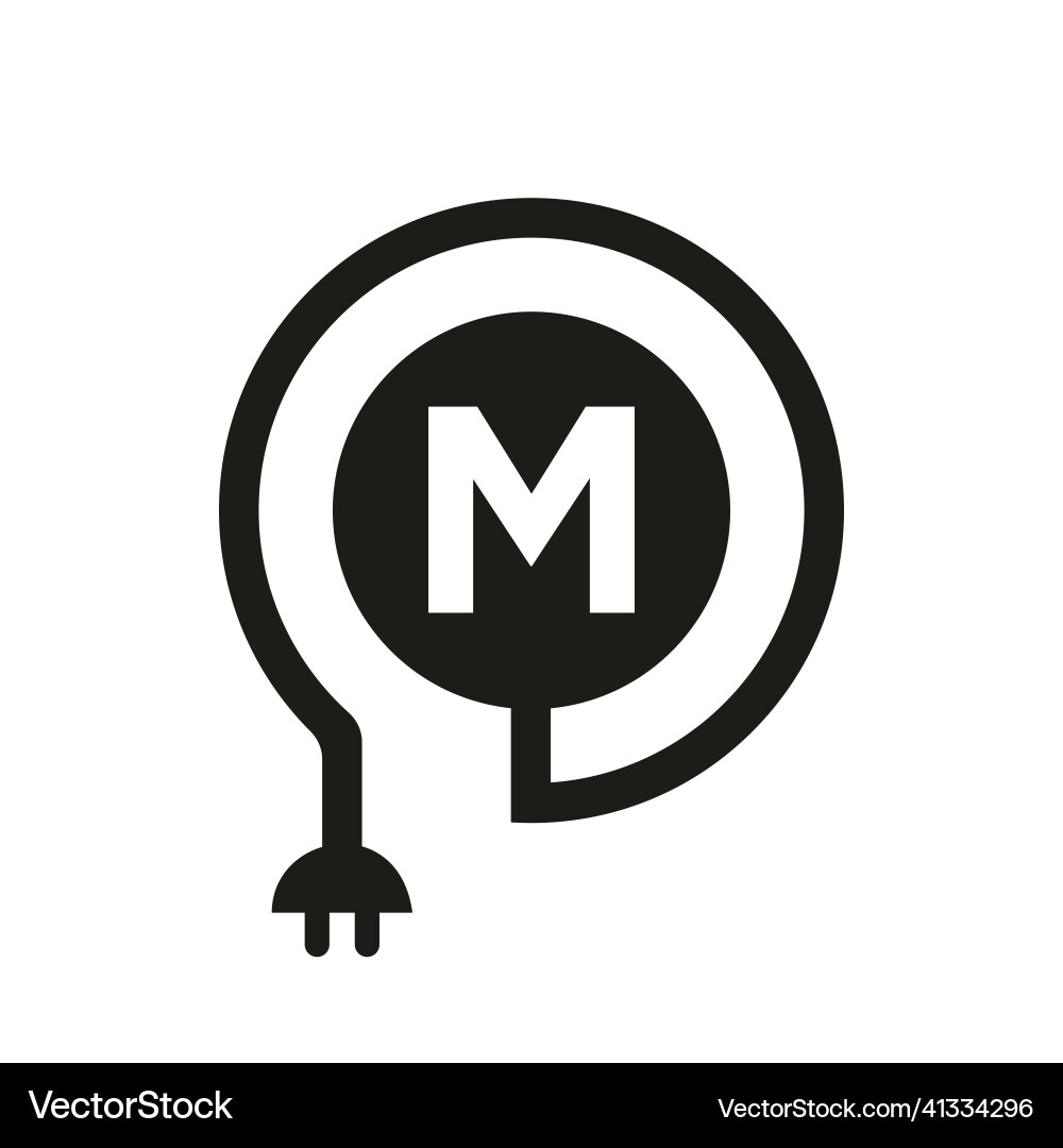 Electric logo on letter m sign Royalty Free Vector Image