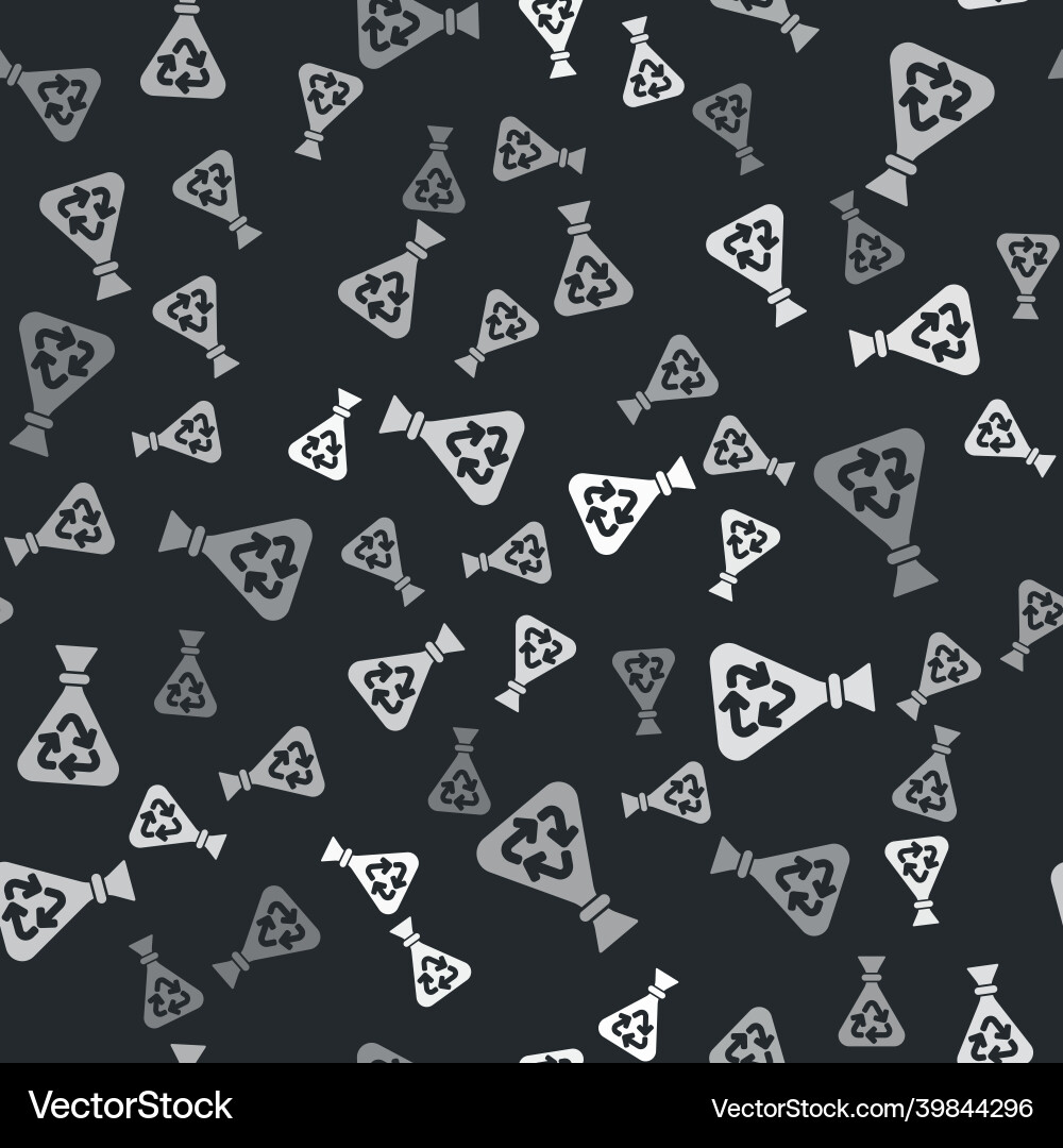 Grey garbage bag with recycle symbol icon isolated