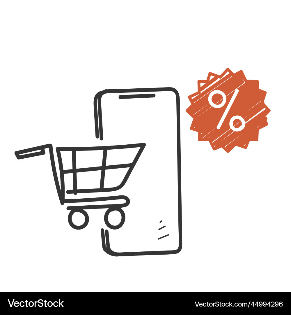 Hand drawn doodle mobile phone with price tag Vector Image