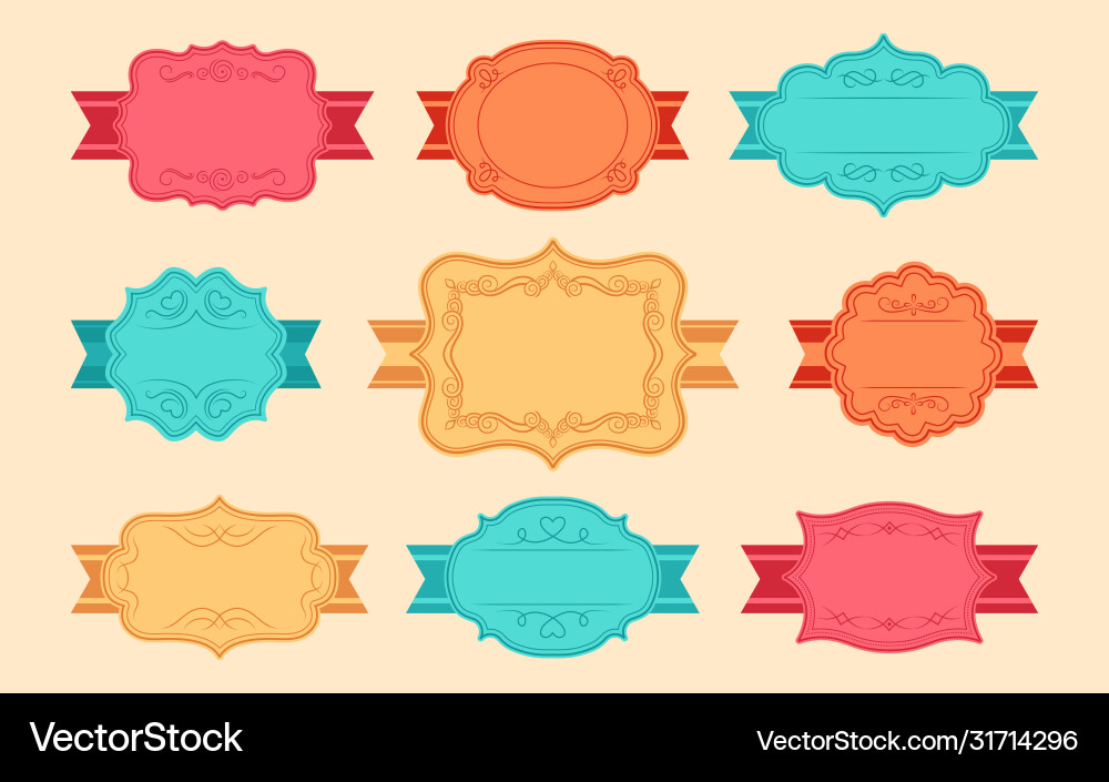 Label ornamental tape color frames set for text Vector Image