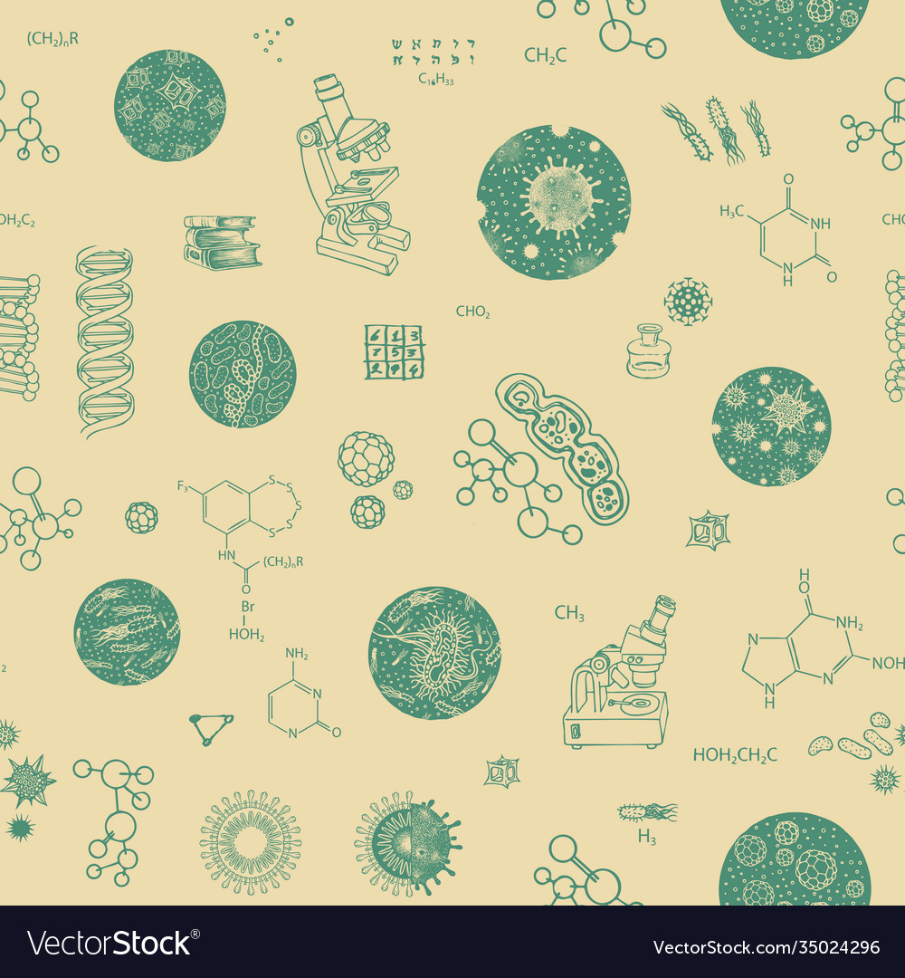 Seamless pattern with microscopes germs Royalty Free Vector