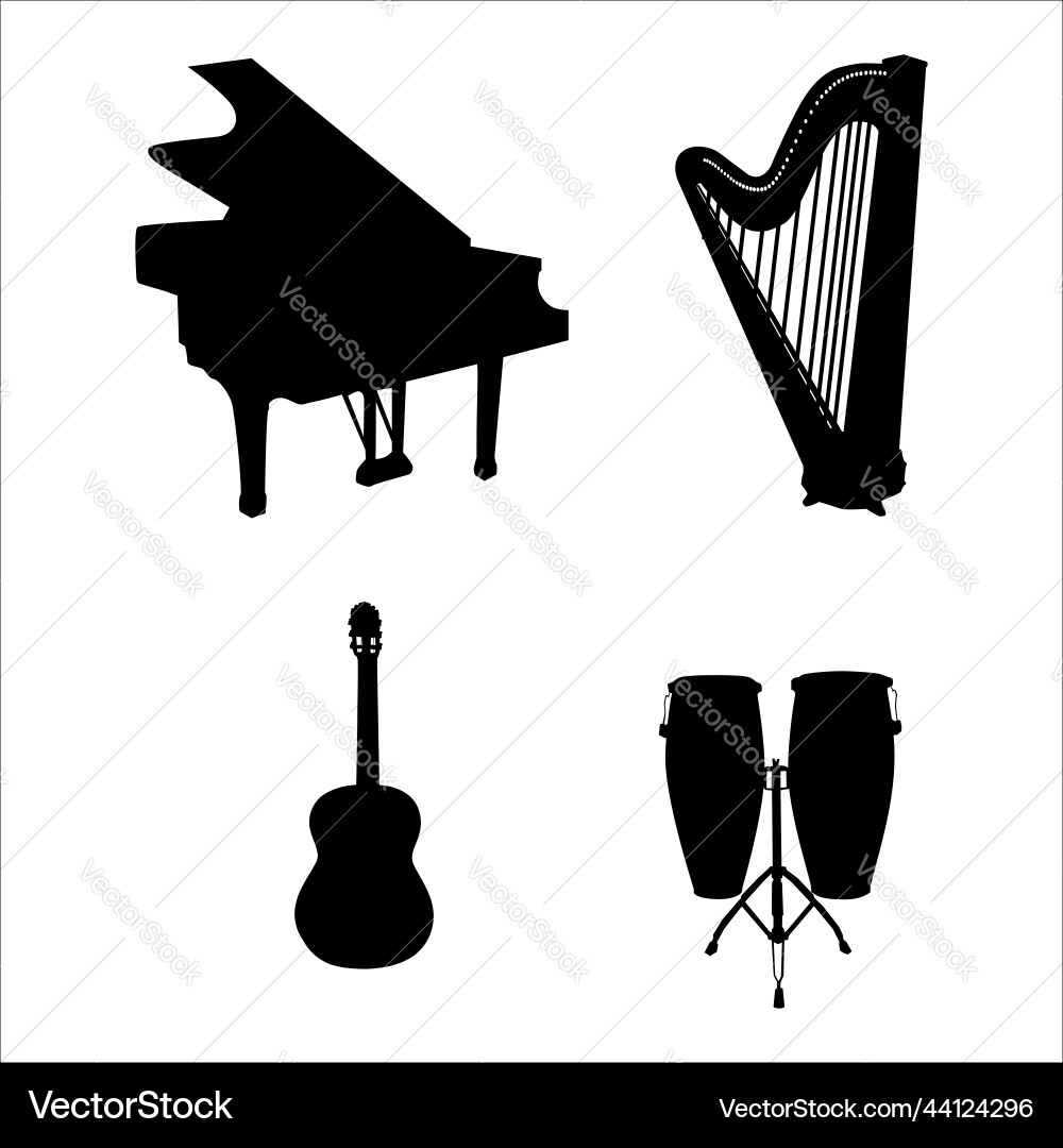 Set of musical instruments silhouettes Royalty Free Vector