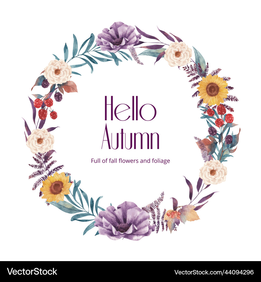 Wreath template with rustic fall foliage Vector Image