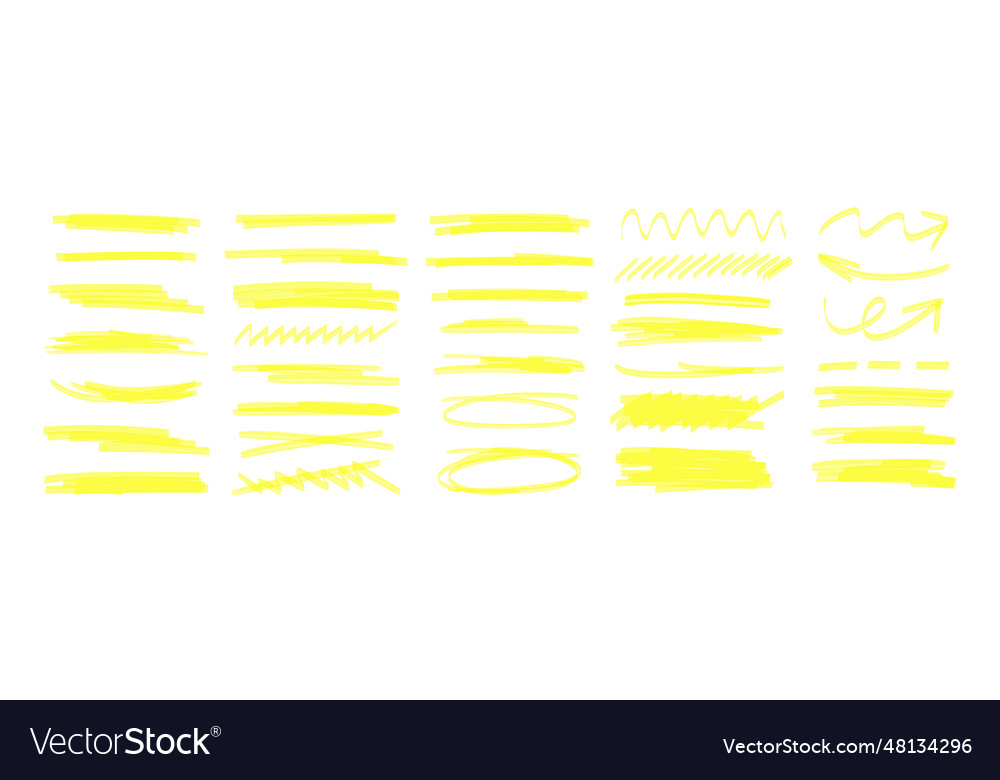 Yellow marker brush lines highlighter underline Vector Image