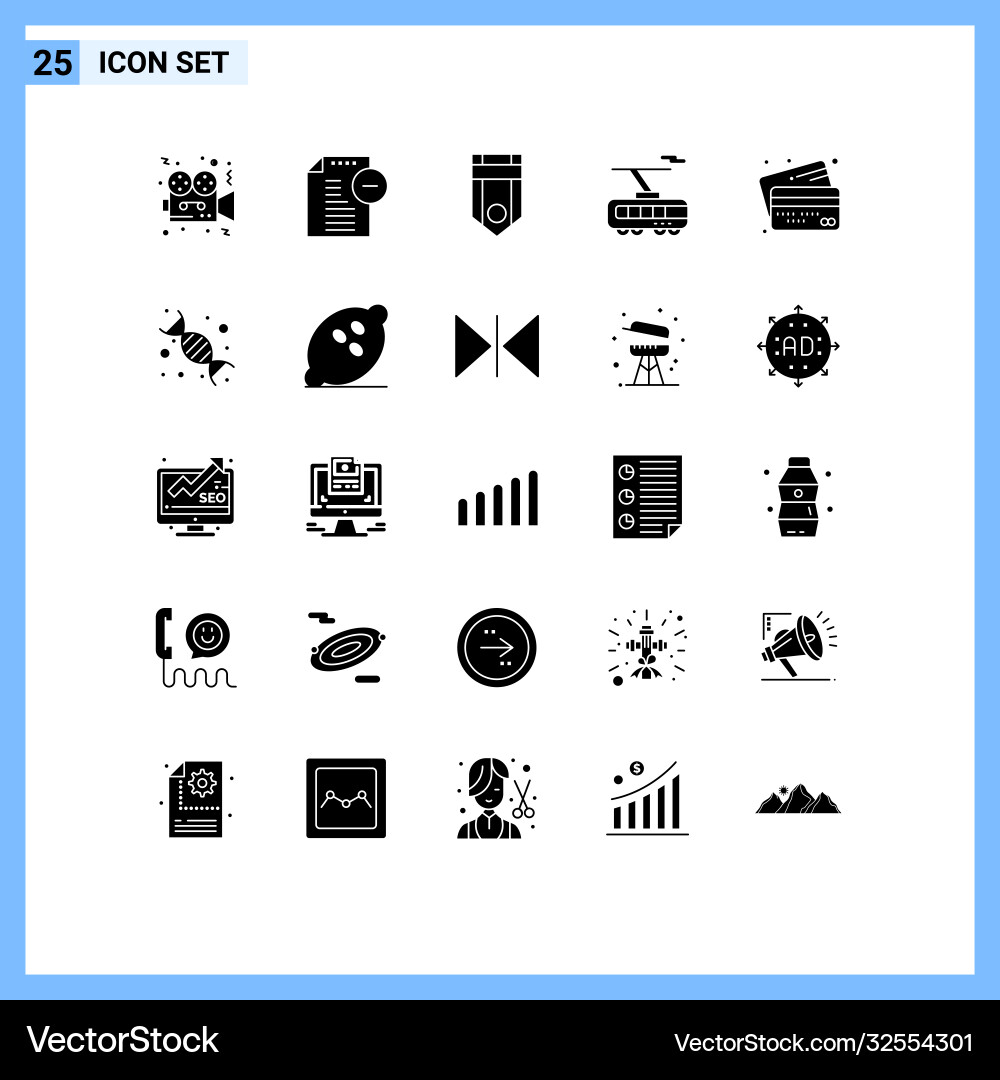 25 thematic solid glyphs and editable symbols of Vector Image