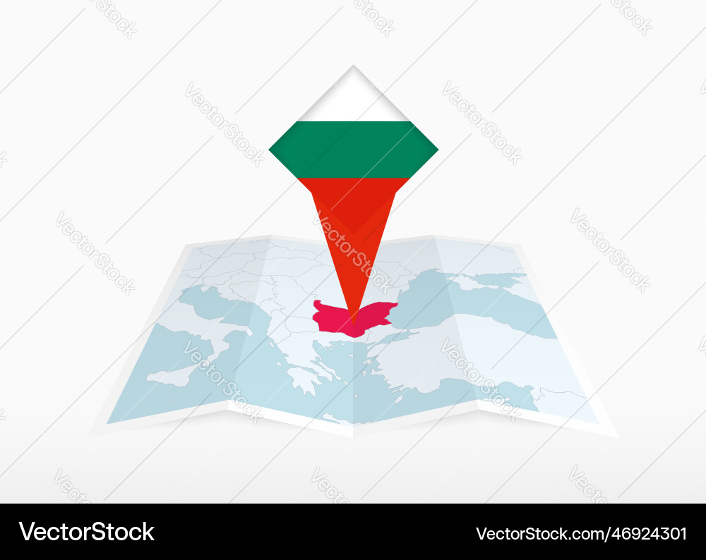 Bulgaria is depicted on a folded paper map Vector Image