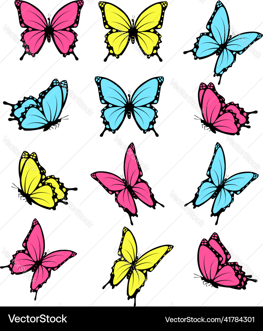Collection of butterflies flying in different Vector Image