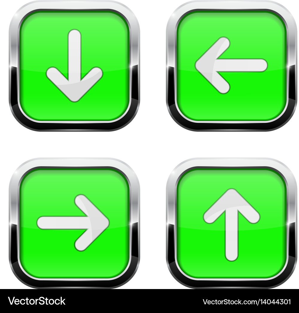 Green buttons with arrows square 3d icons with Vector Image