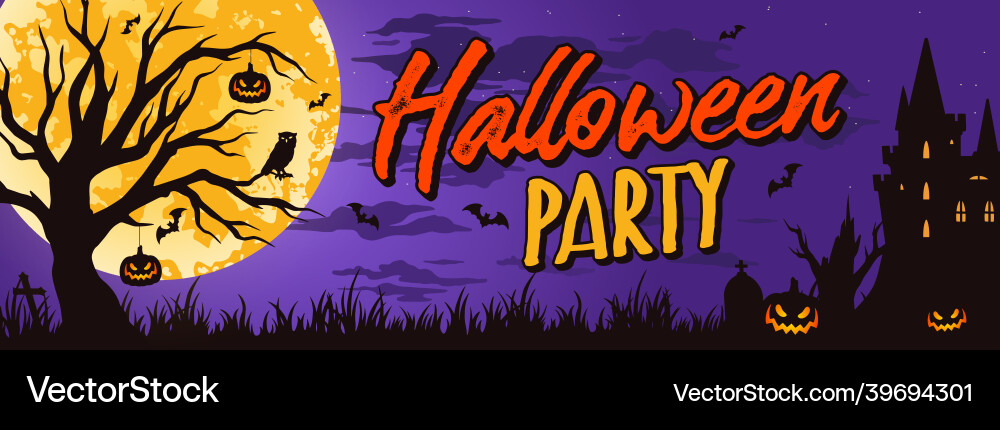 Halloween night colorful horizontal banner Vector Image