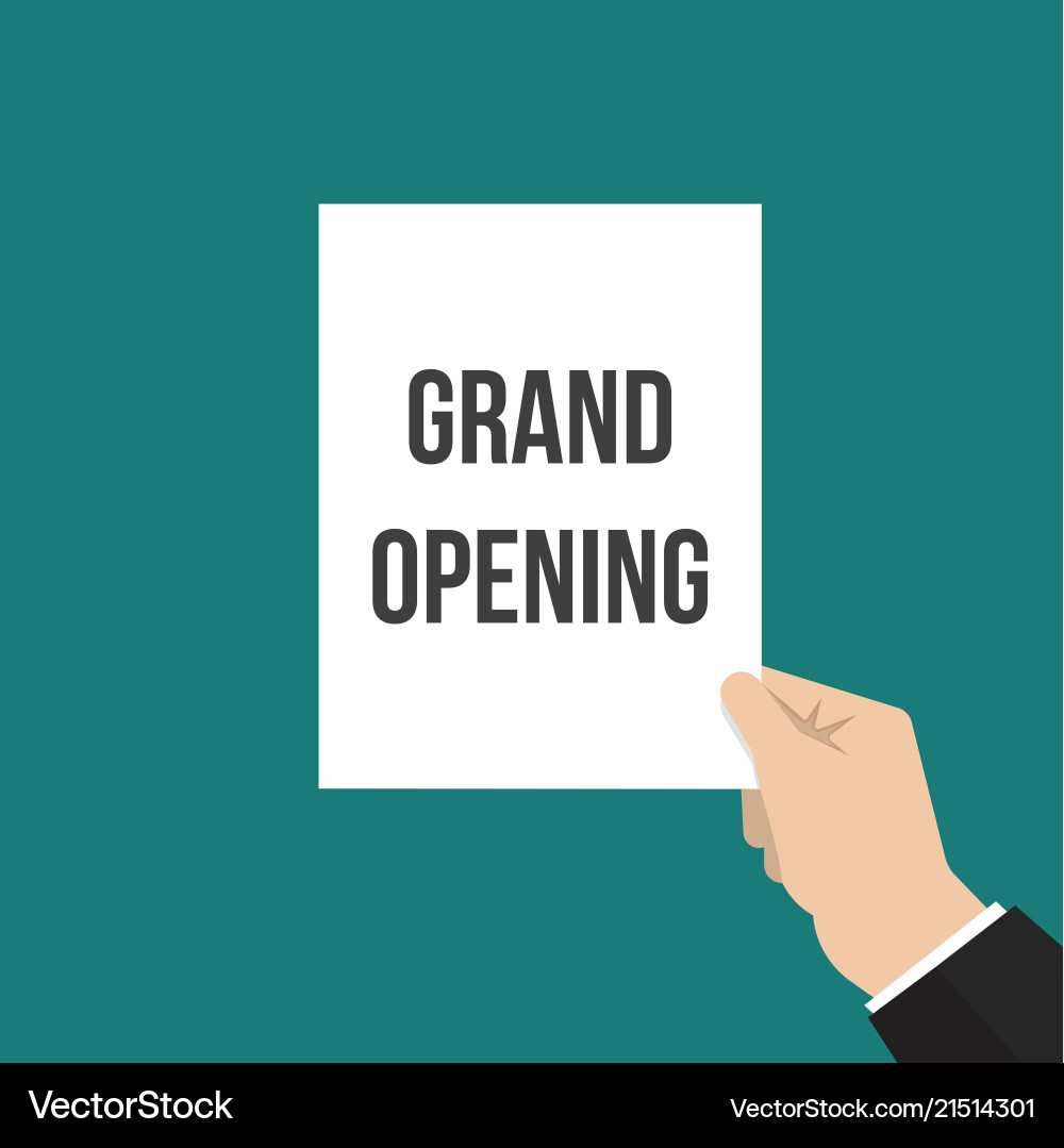 Man showing paper grand opening text Royalty Free Vector