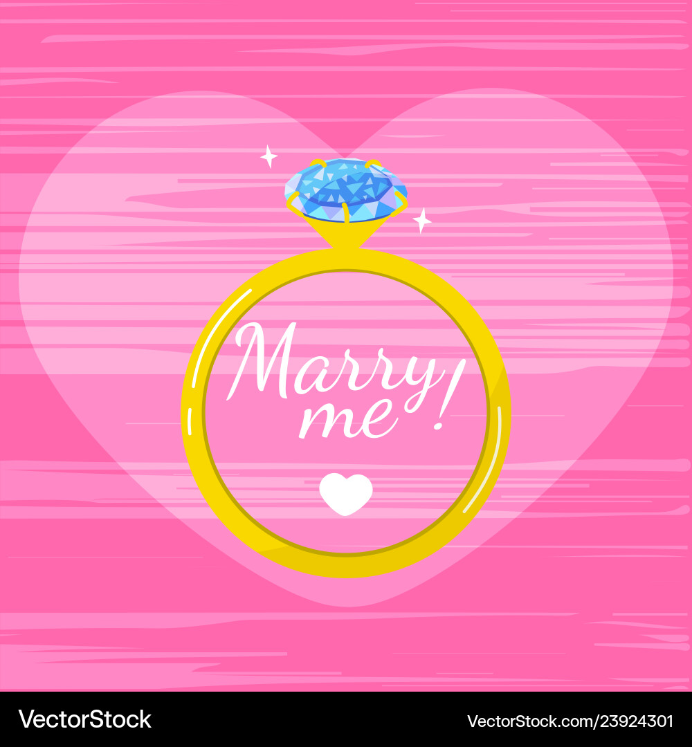 Marry me card design ring with a large diamond Vector Image