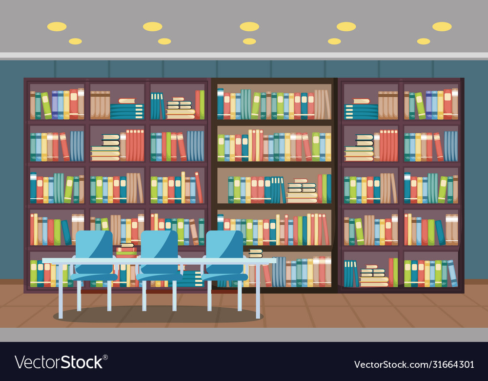 Public library interior stack book Royalty Free Vector Image