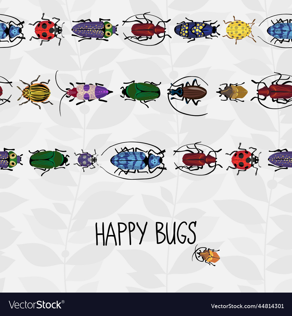 Seamless border with colorful bugs Royalty Free Vector Image