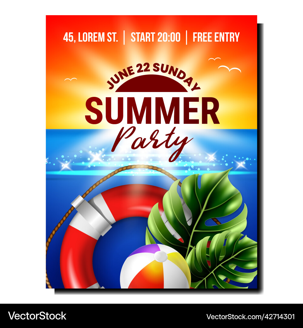 Seashore summer party creative promo poster Vector Image