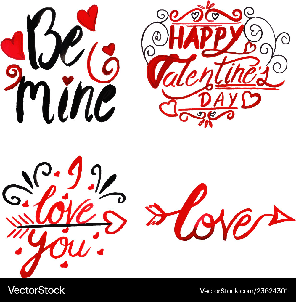 Watercolor valentine typography collection Vector Image