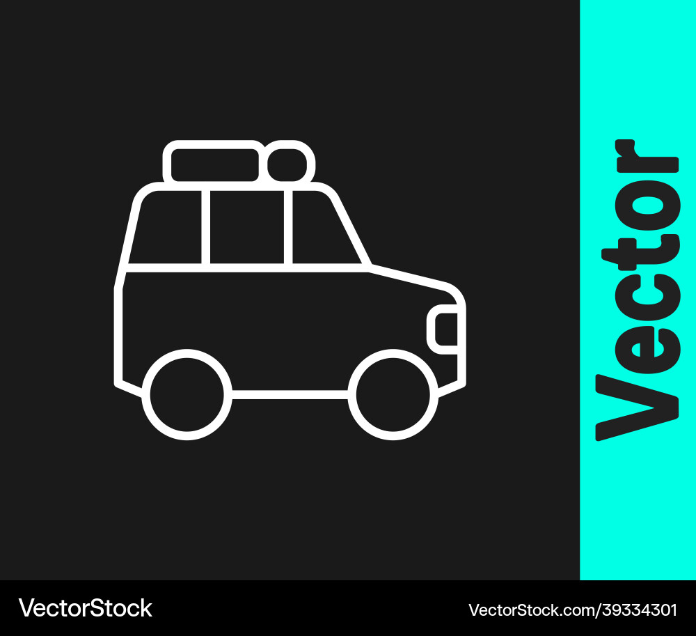 White line car icon isolated on black background Vector Image