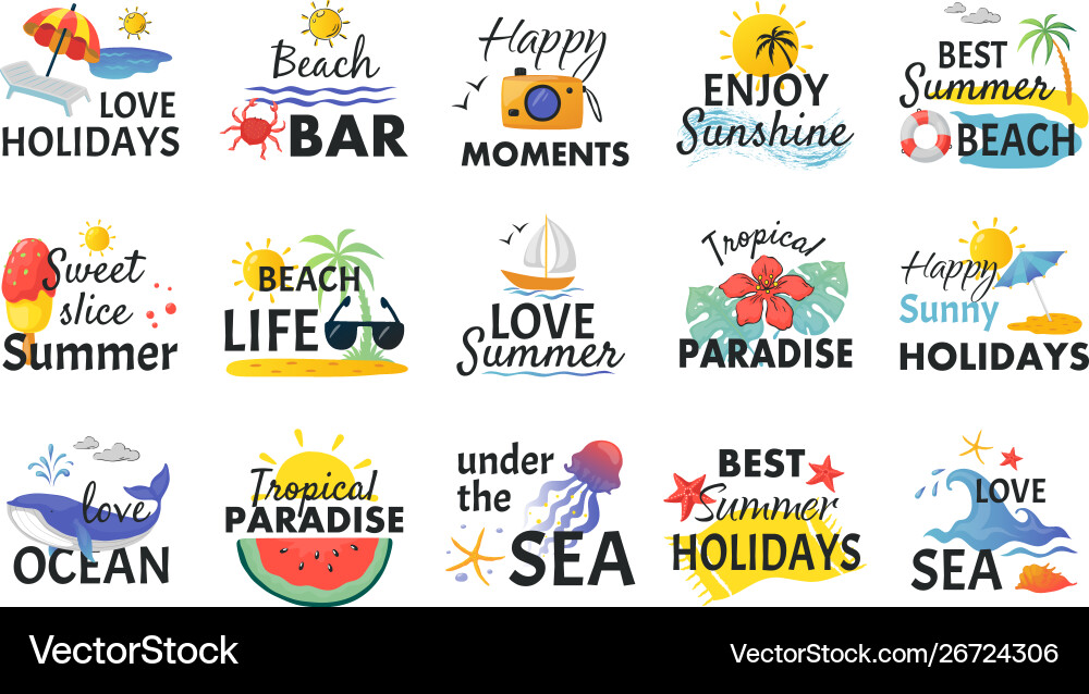 Beach hand drawn stickers summer holidays labels Vector Image