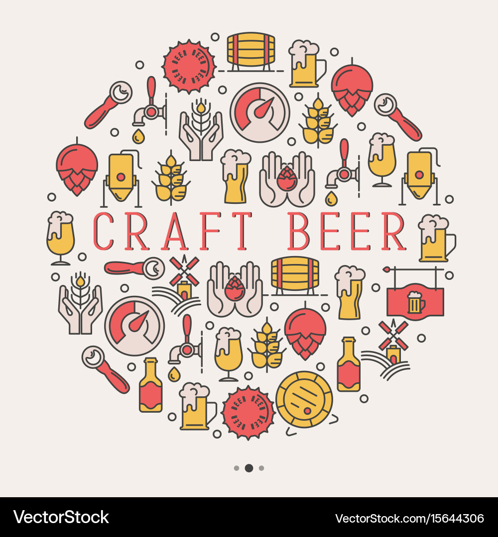 Craft beer concept with thin line icons in circle Vector Image