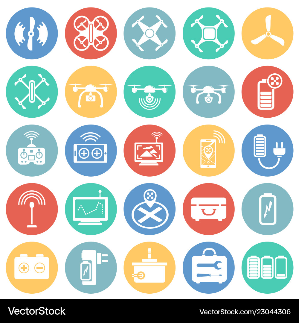 Drone icons set on color circles background Vector Image