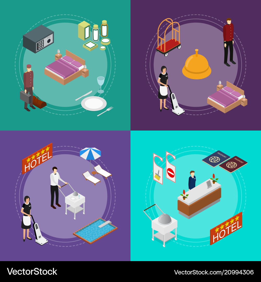 Hotel service banner card set isometric view Vector Image