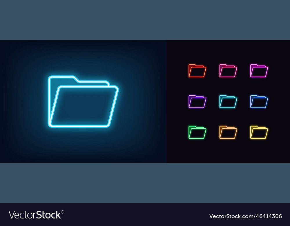 Outline neon folder icon set glowing file Vector Image