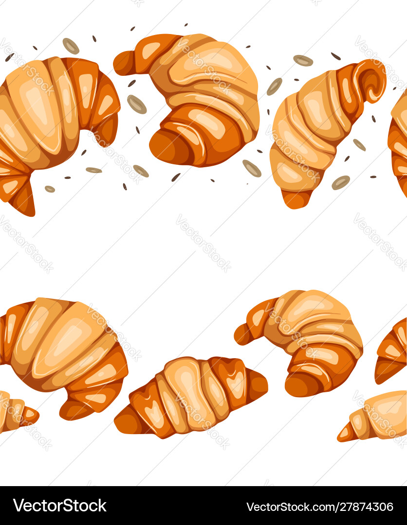 Seamless border with cartoon croissants nuts Vector Image