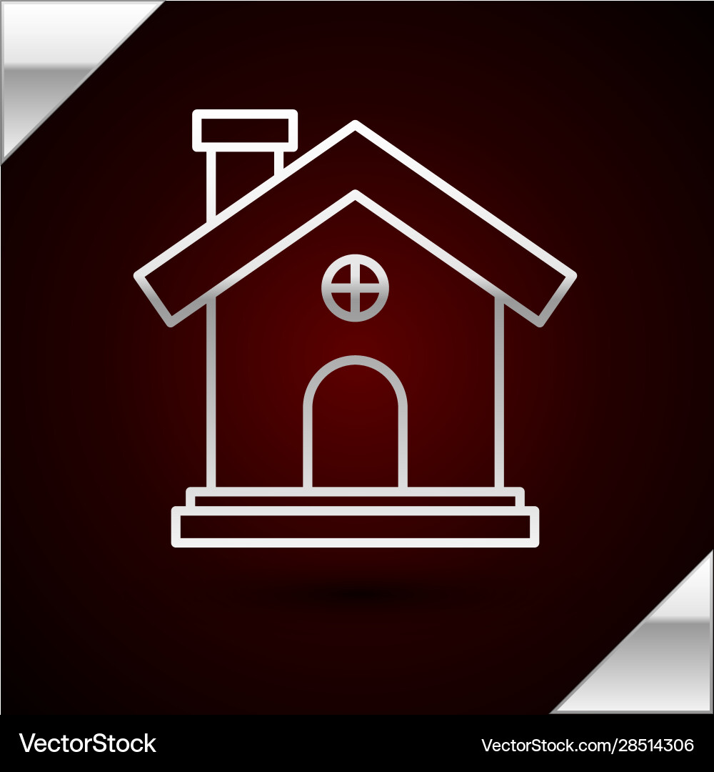 Silver line house icon isolated on dark red Vector Image