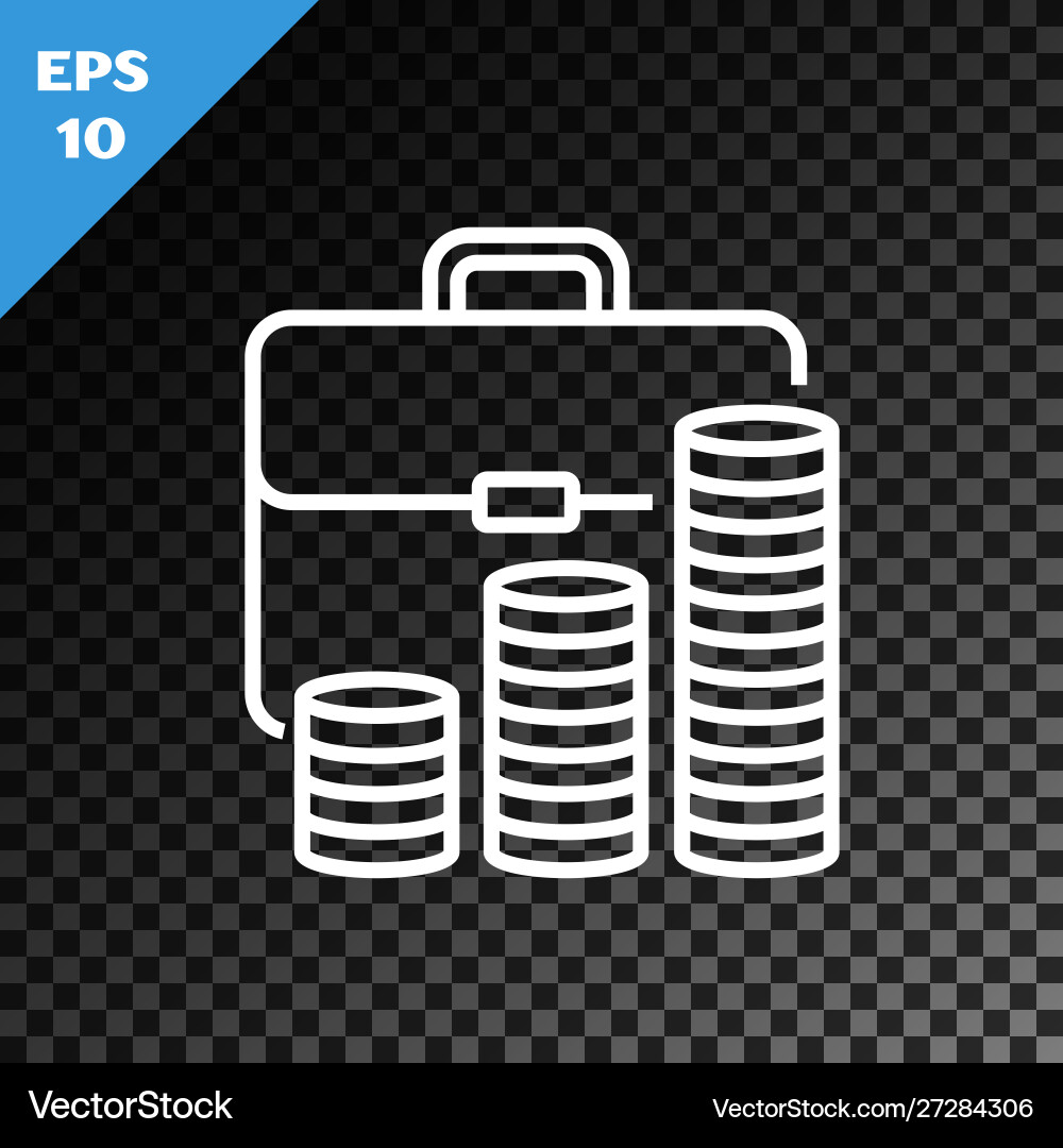 White line briefcase and coin icon isolated Vector Image
