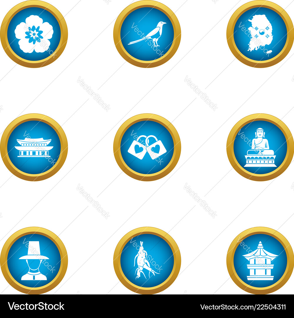 Asia store icons set flat style Royalty Free Vector Image
