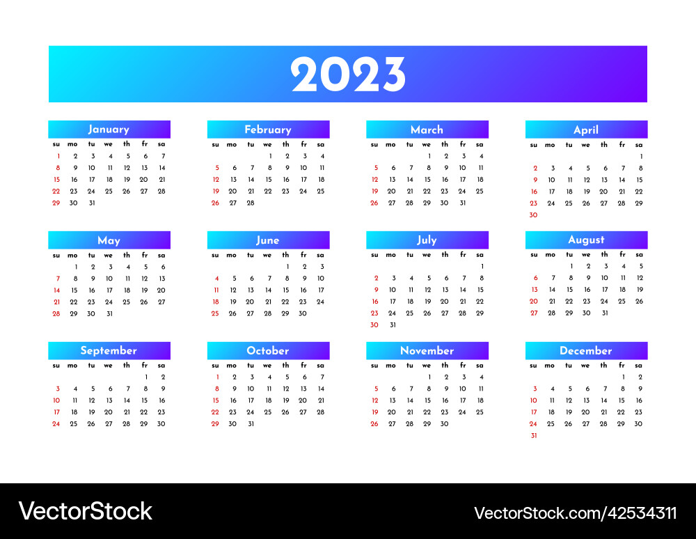 Calendar for 2023 isolated on a white background Vector Image