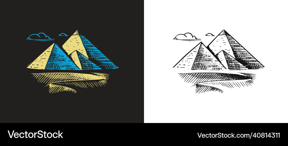 Egyptian pyramid hand drawn engraved old sketch Vector Image