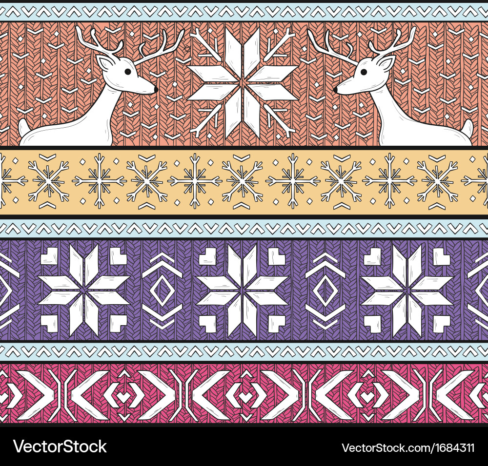Hand drawn seamless knitted fair isle background Vector Image