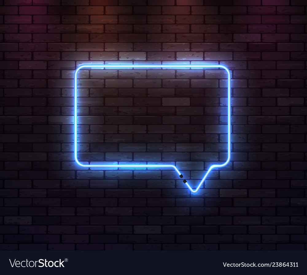 Neon Frame Speech Bubble On Dark Brick Background Vector Image