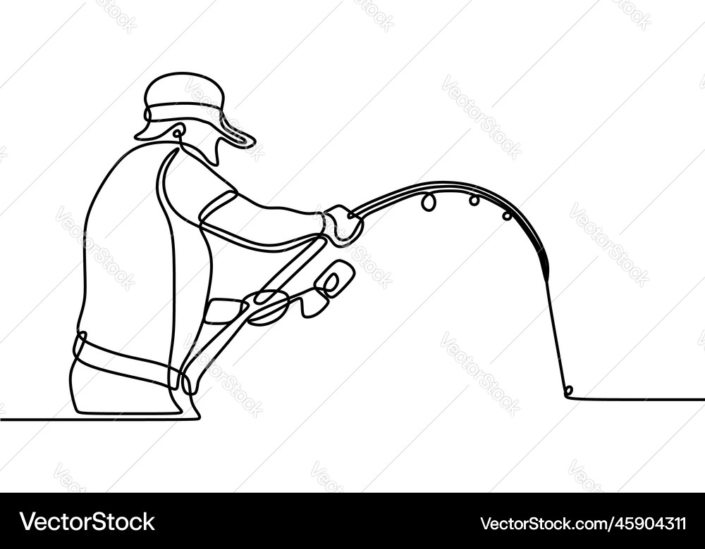 One continuous line drawing of angler man Vector Image