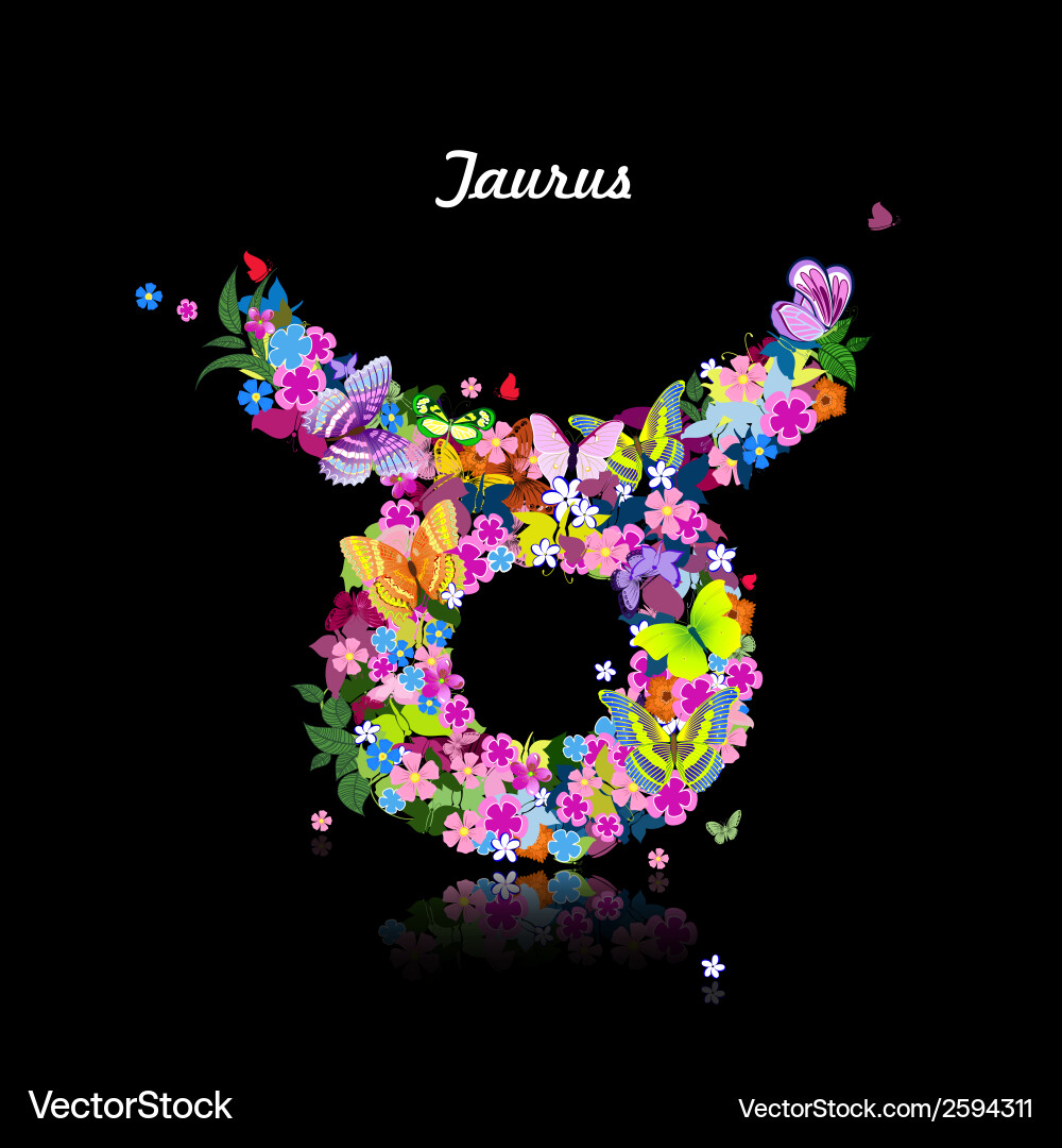 Pattern with butterflies cute zodiac sign - taurus