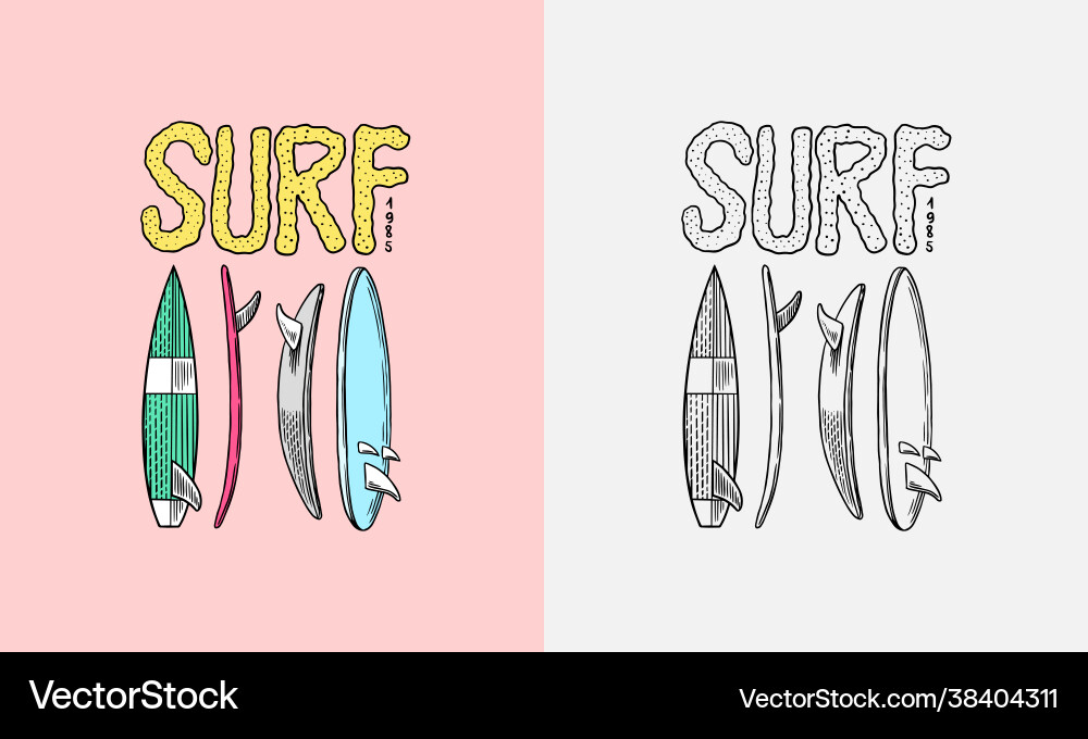 Surfboard sign summer surf surface water sport Vector Image