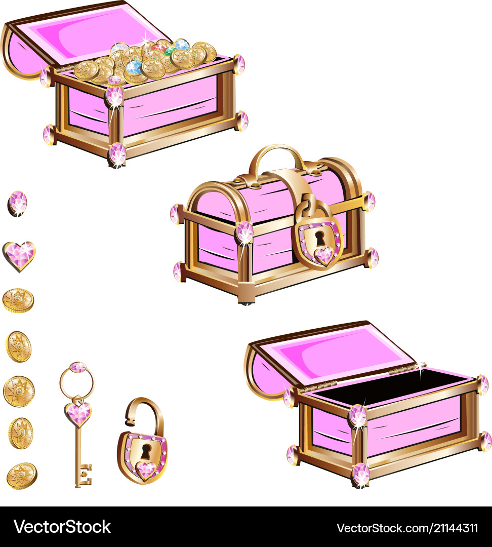 Treasure chest with pink gemstones Royalty Free Vector Image