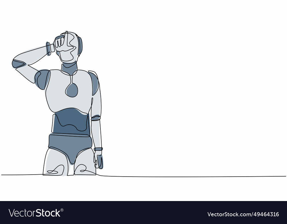 Continuous one line drawing robot standing Vector Image