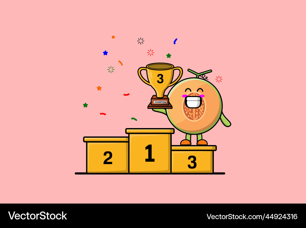Cute cartoon melon character as the third winner Vector Image