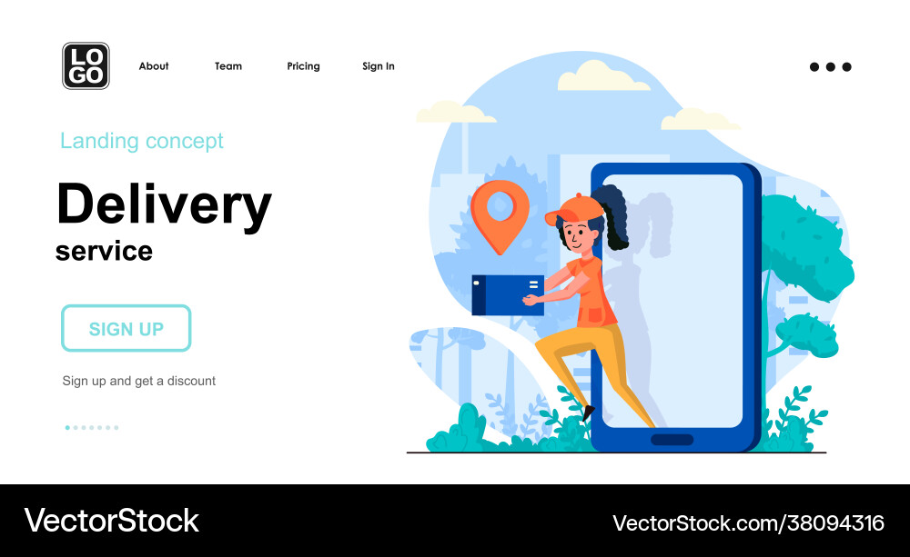 Delivery service web concept woman courier holds Vector Image