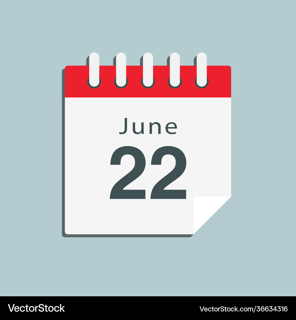 Icon day date 22 june template calendar page Vector Image