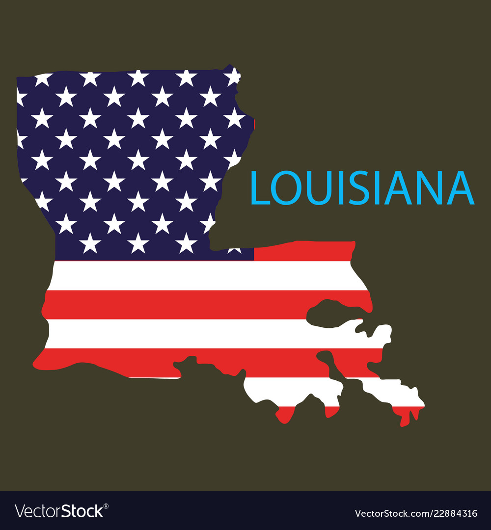 Louisiana state of america with map flag print Vector Image