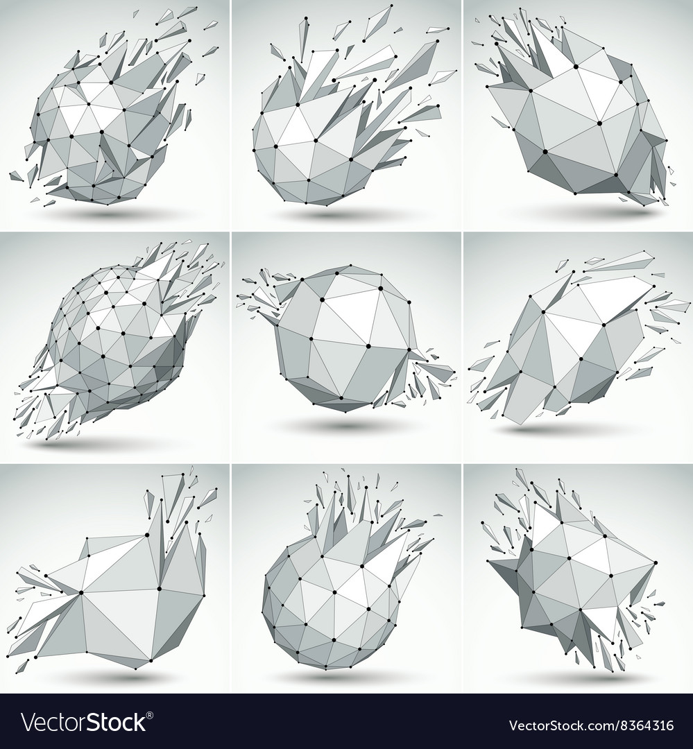 Set 3d low poly objects with black connected Vector Image