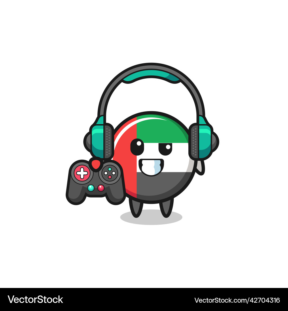 Uae flag gamer mascot holding a game controller Vector Image