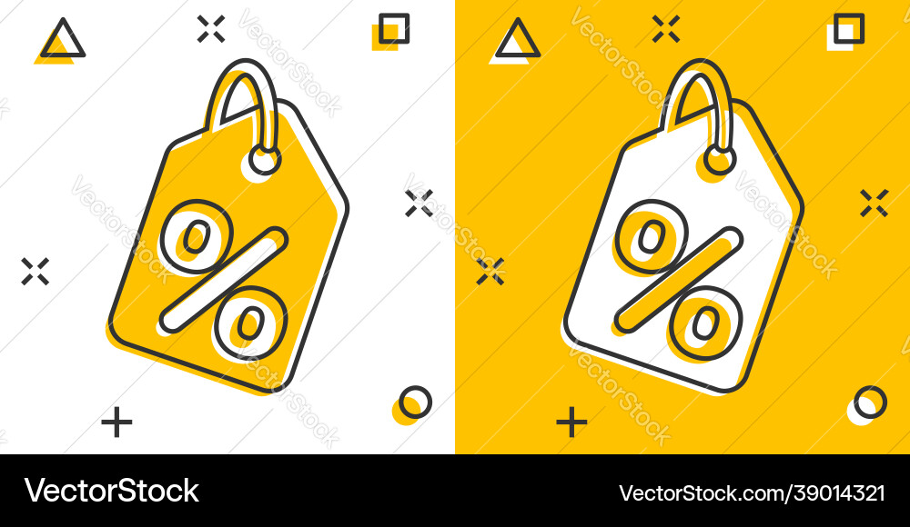 Cartoon discount shopping tag icon in comic style Vector Image
