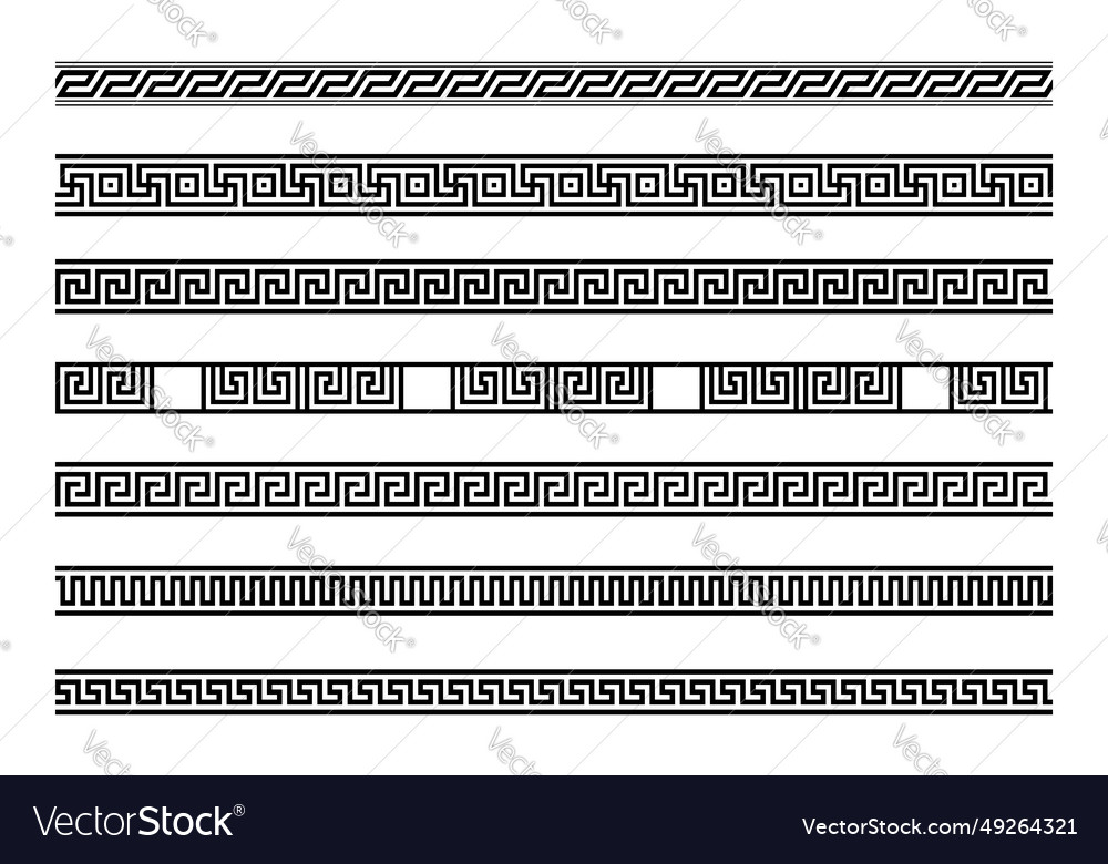 Different meander ansient element patterns line Vector Image