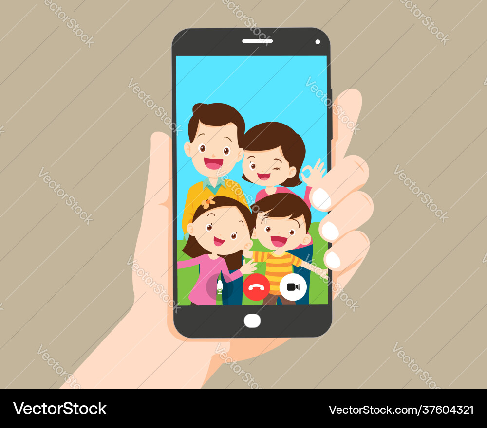 Hand hold smartphone video call with family Vector Image